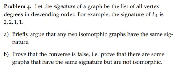 Solved Problem 4. Let the signature of a graph be the list | Chegg.com