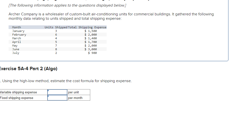 Solved Required information Exercise 5A-4 (Algo) High-Low | Chegg.com
