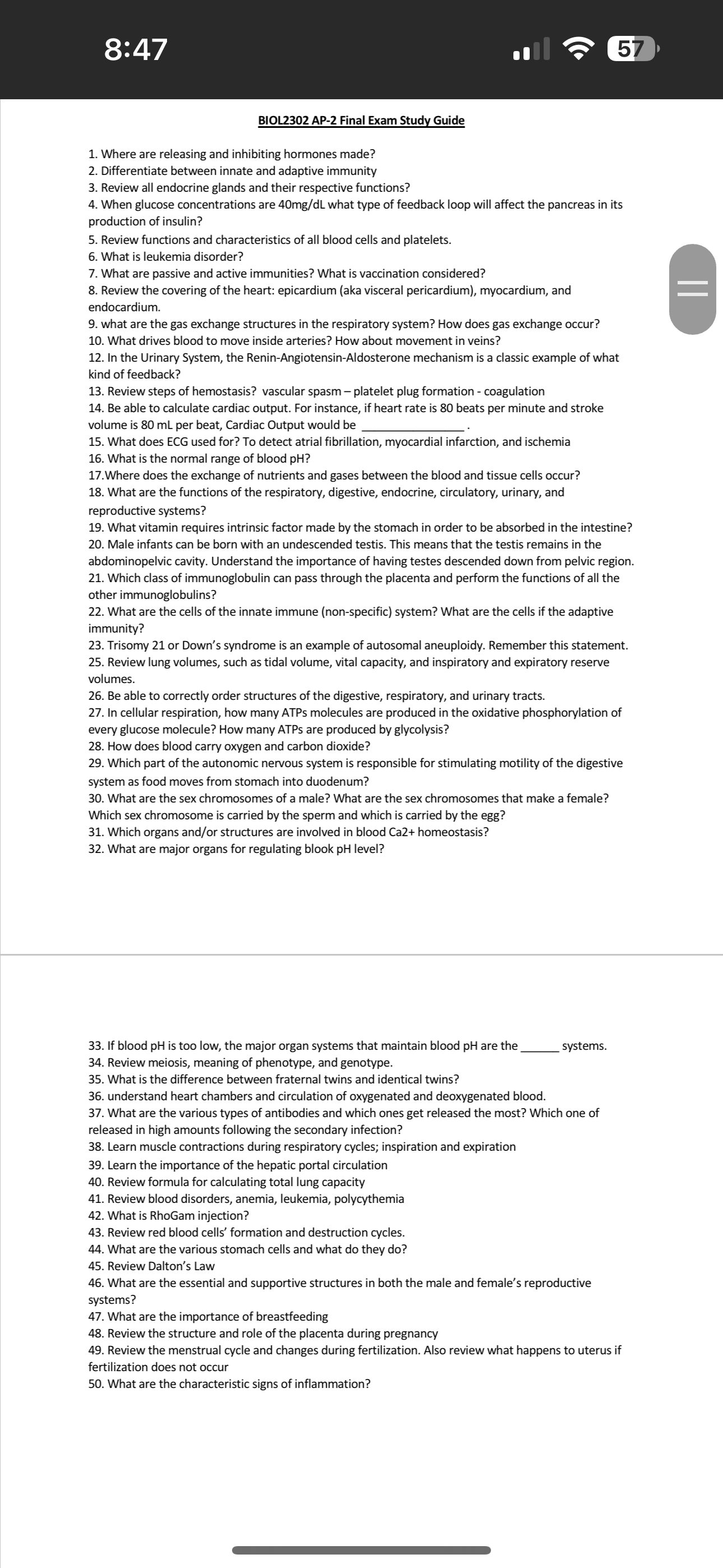 Solved BIOL2302 AP-2 Final Exam Study Guide 1. Where are | Chegg.com