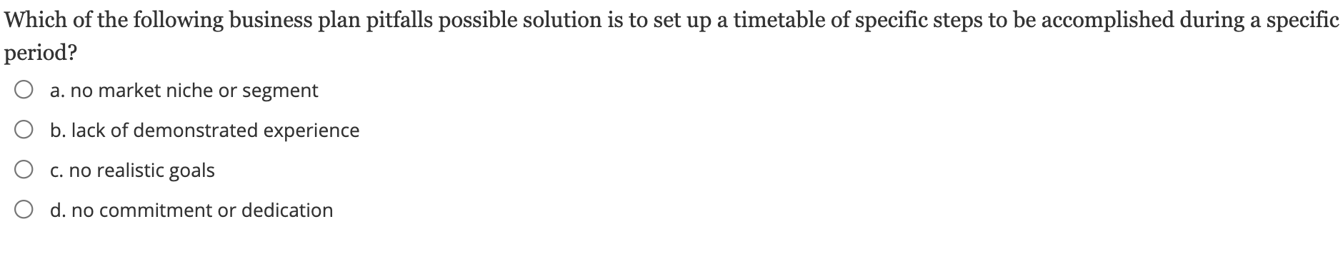 Solved Which of the following business plan pitfalls | Chegg.com