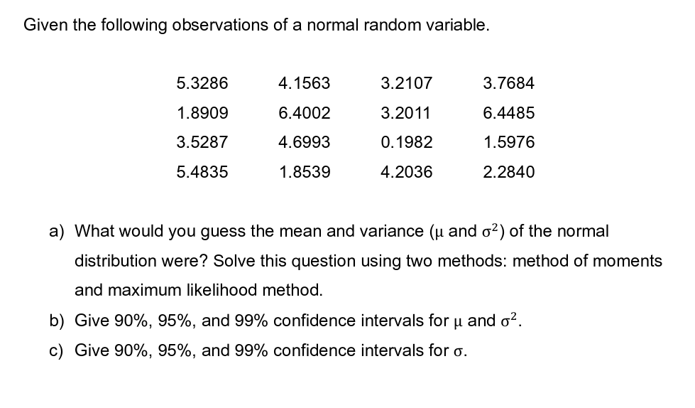 Solved Given the following observations of a normal random | Chegg.com