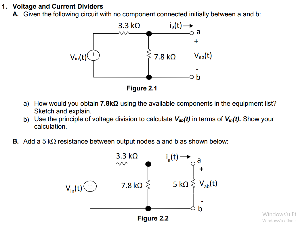 Solved Voltage and Current Dividers A. Given the following | Chegg.com