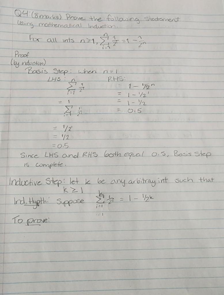 Solved Hello, i am using mathematical induction to prove the | Chegg.com