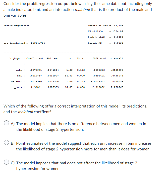 Solved Consider the probit regression output below, using | Chegg.com