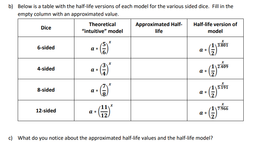 Solved b) ﻿Below is a table with the half-life versions of | Chegg.com