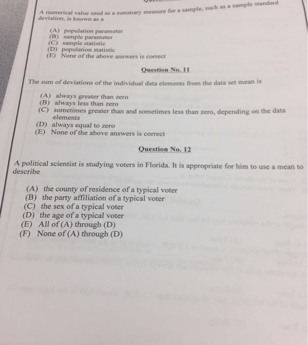 Solved A numerical value used as a summary measure for a | Chegg.com