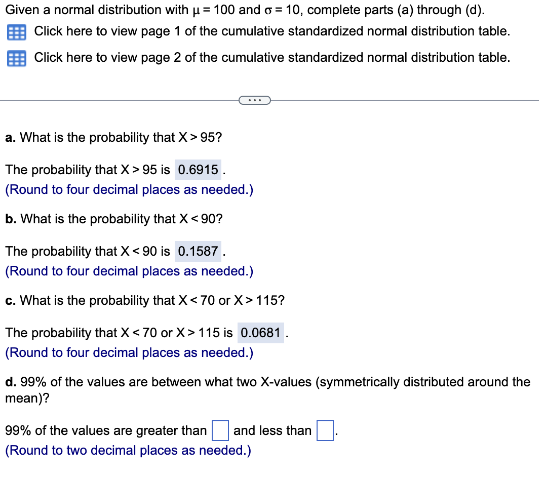 Solved Given a normal distribution with μ=100 and σ=10, | Chegg.com