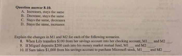Solved Question Answer 8 10 A Increases Stays The Same B Chegg