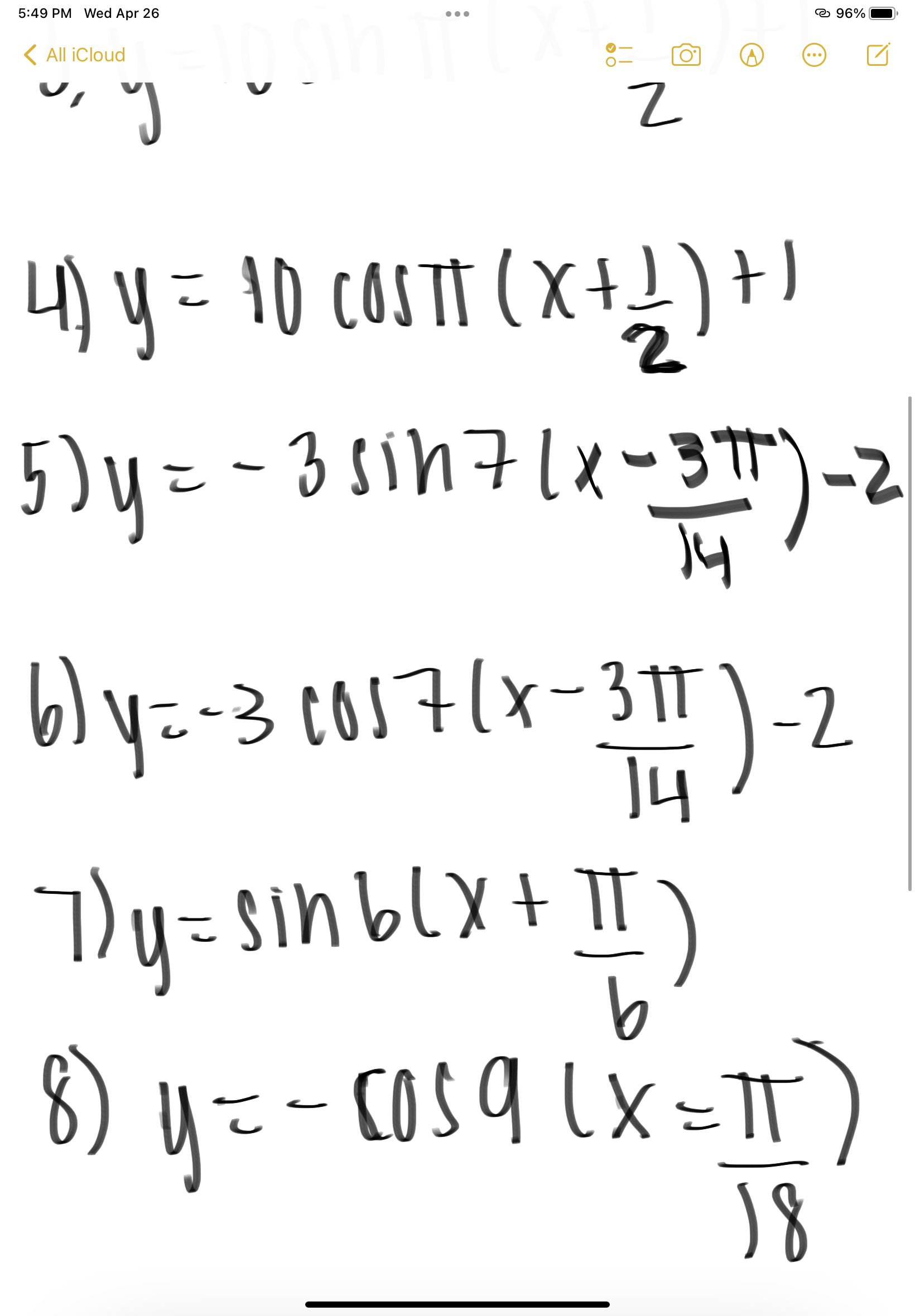 Solved 1. y=4sin2(x−4π)2⋅y=4cos2(x−4π) 3. y=10sinπ(x+21)+1 | Chegg.com
