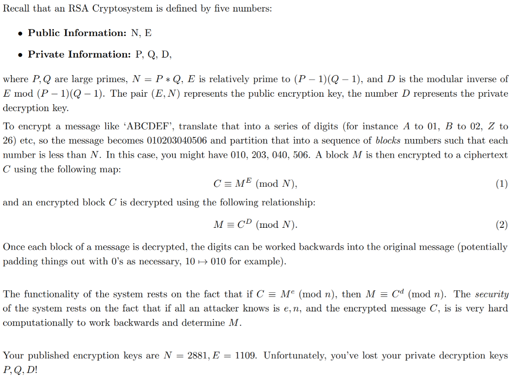 Solved **Discrete Structures/Math** Computer Science RSA | Chegg.com