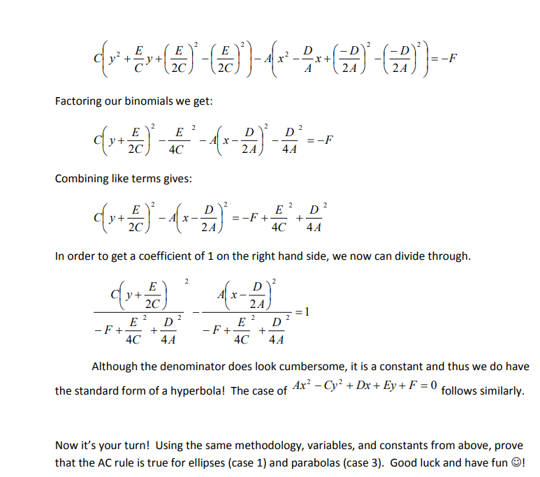 Solved THEOREM The standard equation Ax? + Cy? + Dx + Ey+F = | Chegg.com