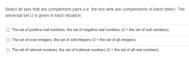 Solved Select all sets that are complement pairs (i.e. the | Chegg.com