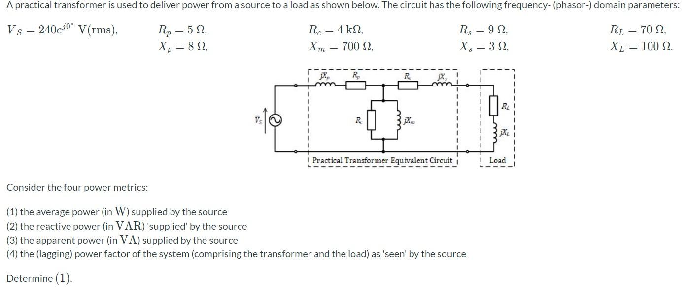 Solved A practical transformer is used to deliver power from | Chegg.com