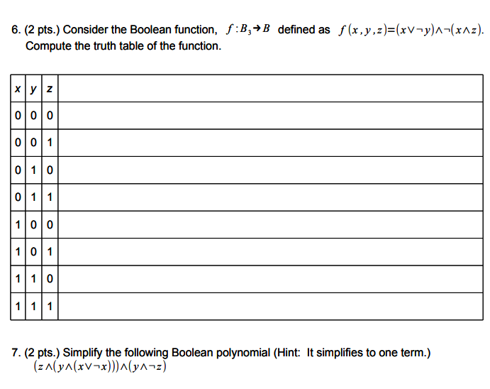 Solved 6. (2 pts.) Consider the Boolean function, f:B,+B | Chegg.com