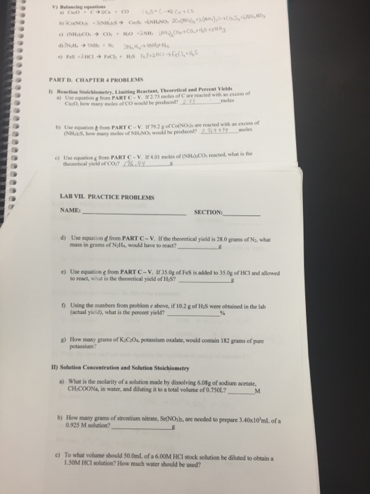 Solved Reaction Stoichiometry, Limiting Reactant, | Chegg.com