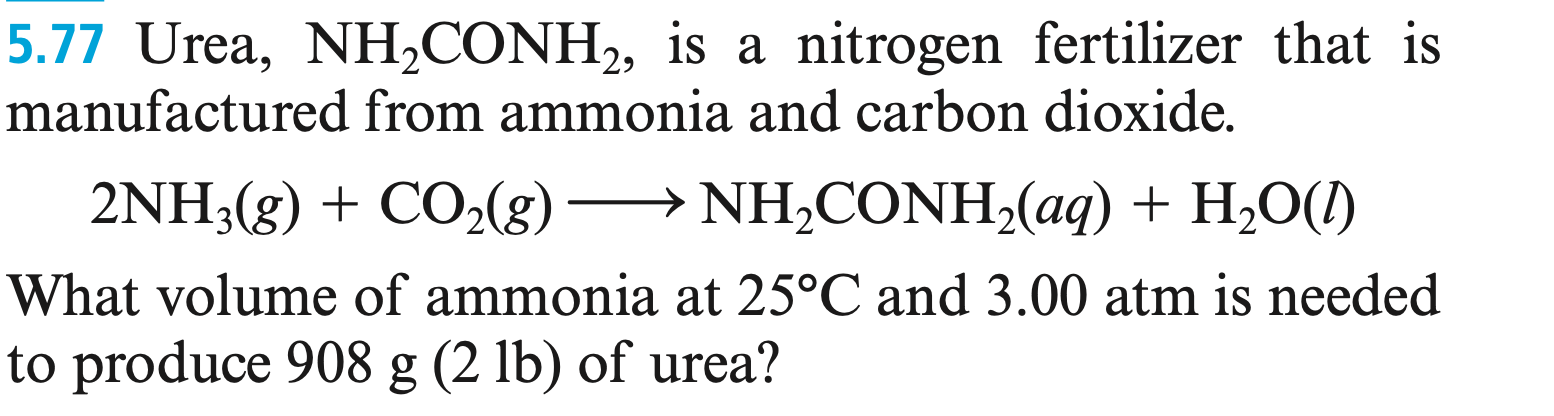 Solved 5.77 ﻿Urea, NH2CONH2, ﻿is a nitrogen fertilizer that | Chegg.com