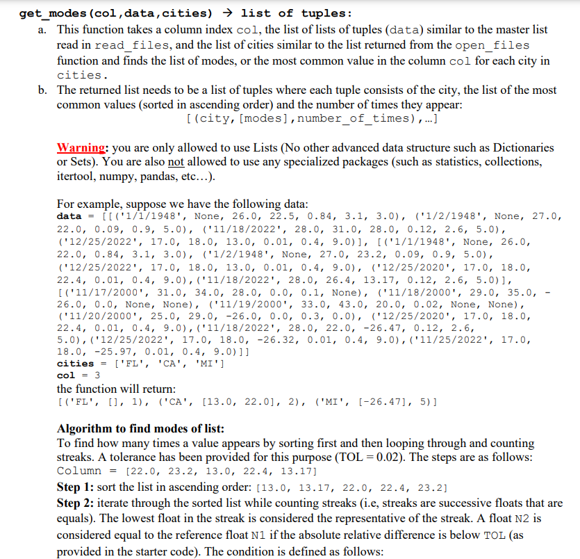 This function takes a column index col, the list of | Chegg.com