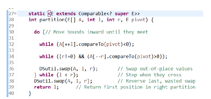 static se extends Comparable> int partition (E[] A, | Chegg.com