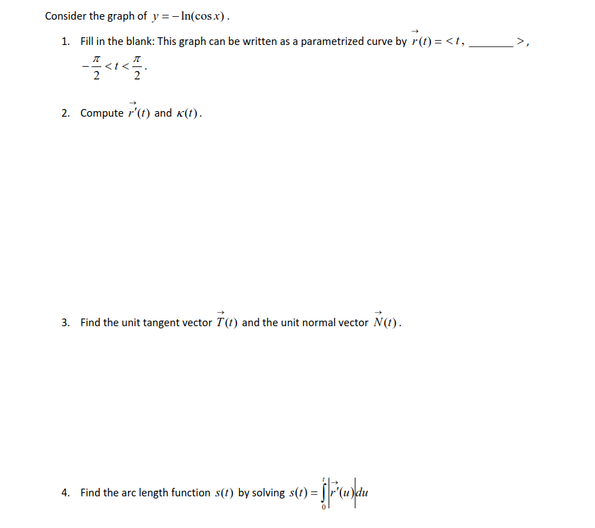 Solved Consider the graph of y=−ln(cosx). 1. Fill in the | Chegg.com