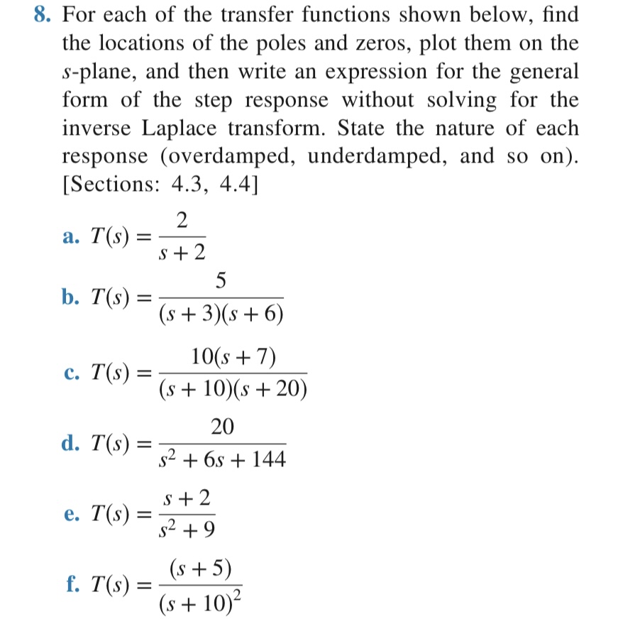 Solved 8. For each of the transfer functions shown below, | Chegg.com