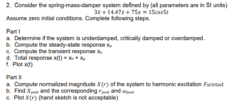 Solved 2. Consider the spring-mass-damper system defined by | Chegg.com
