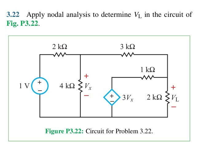 Solved 3.22 Apply nodal analysis to determine Vi in the | Chegg.com