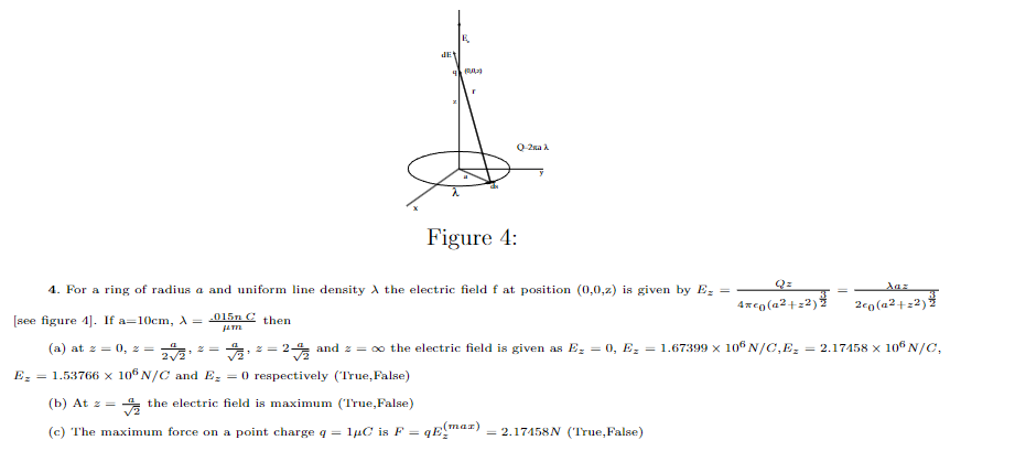Solved Figure 4: 4. For a ring of radius a and uniform line | Chegg.com