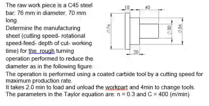 Solved The raw work piece is a C45 steel bar: 76 mm in | Chegg.com