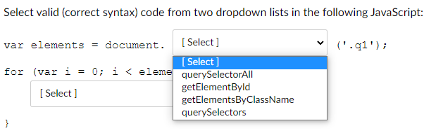 Solved Select Valid Correct Syntax Code From Two Dropdown 