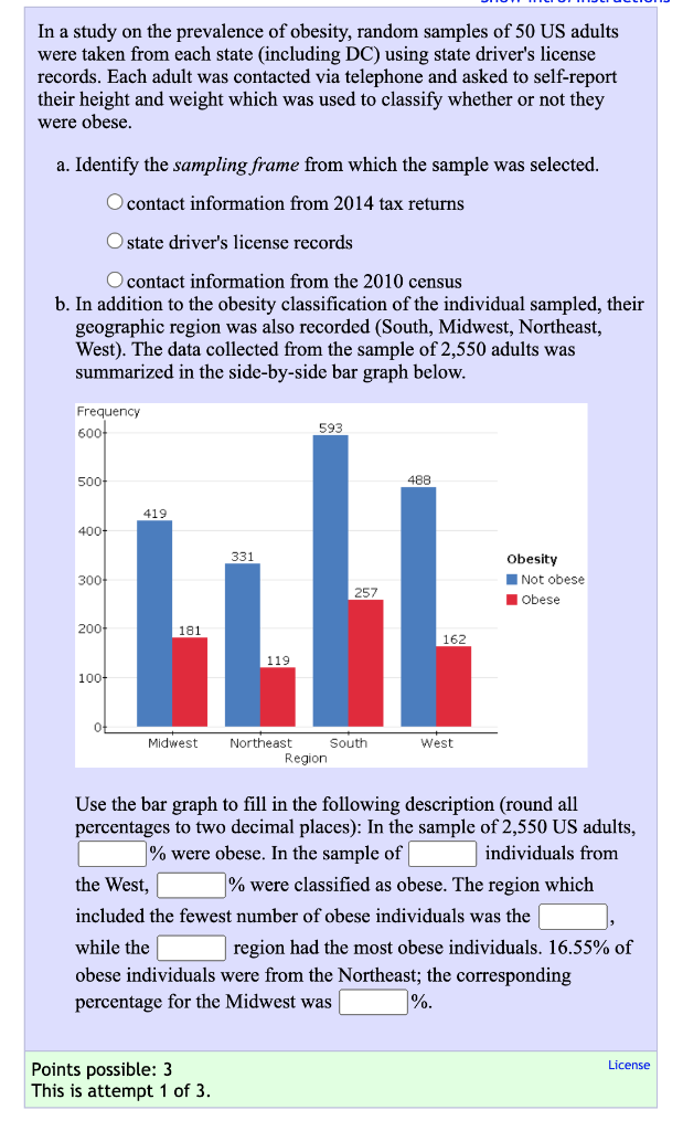 Solved In a study on the prevalence of obesity, random | Chegg.com