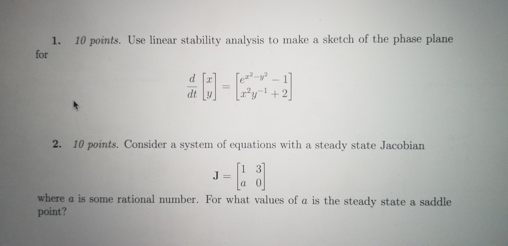 Solved 10 points. Use linear stability analysis to make a | Chegg.com