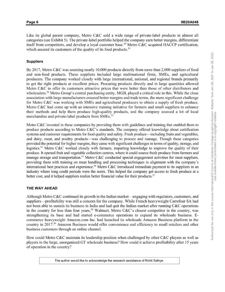 Solved What key challenges is Metro C&C facing from | Chegg.com