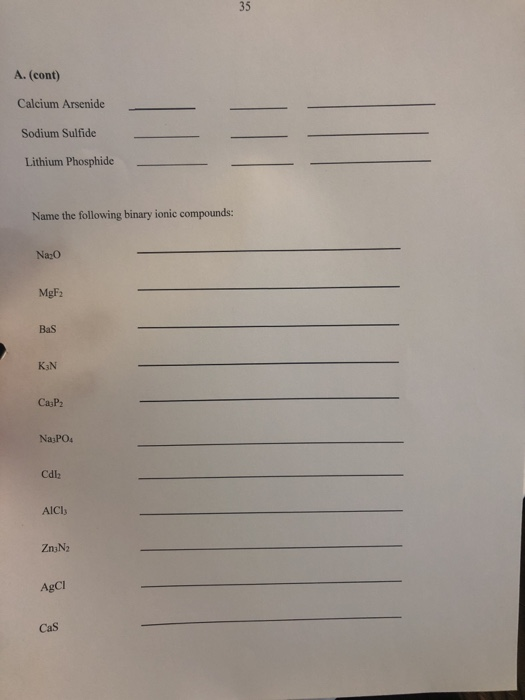 Solved 35 A. (cont) Calcium Arsenide Sodium Sulfide Lithium | Chegg.com