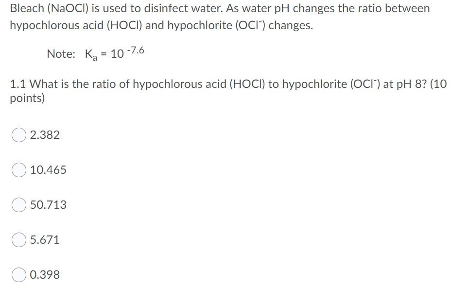 Solved Bleach (NaOCl) is used to disinfect water. As water | Chegg.com