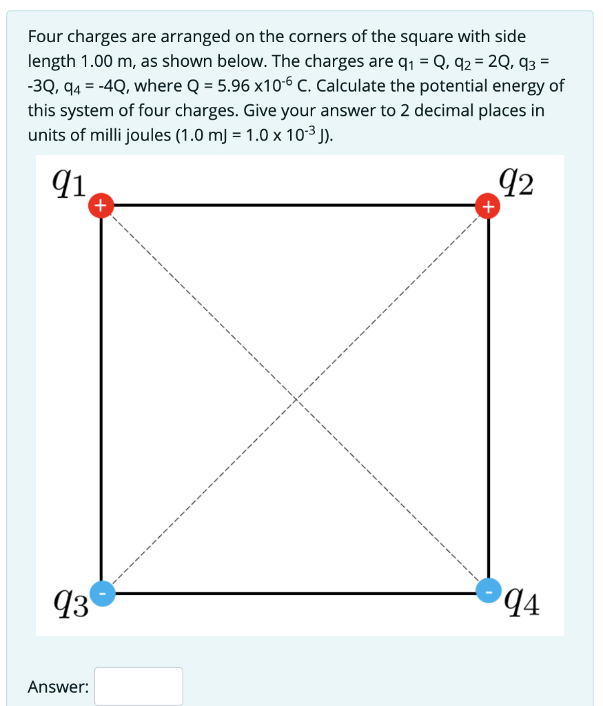 Solved Four charges are arranged on the corners of the | Chegg.com