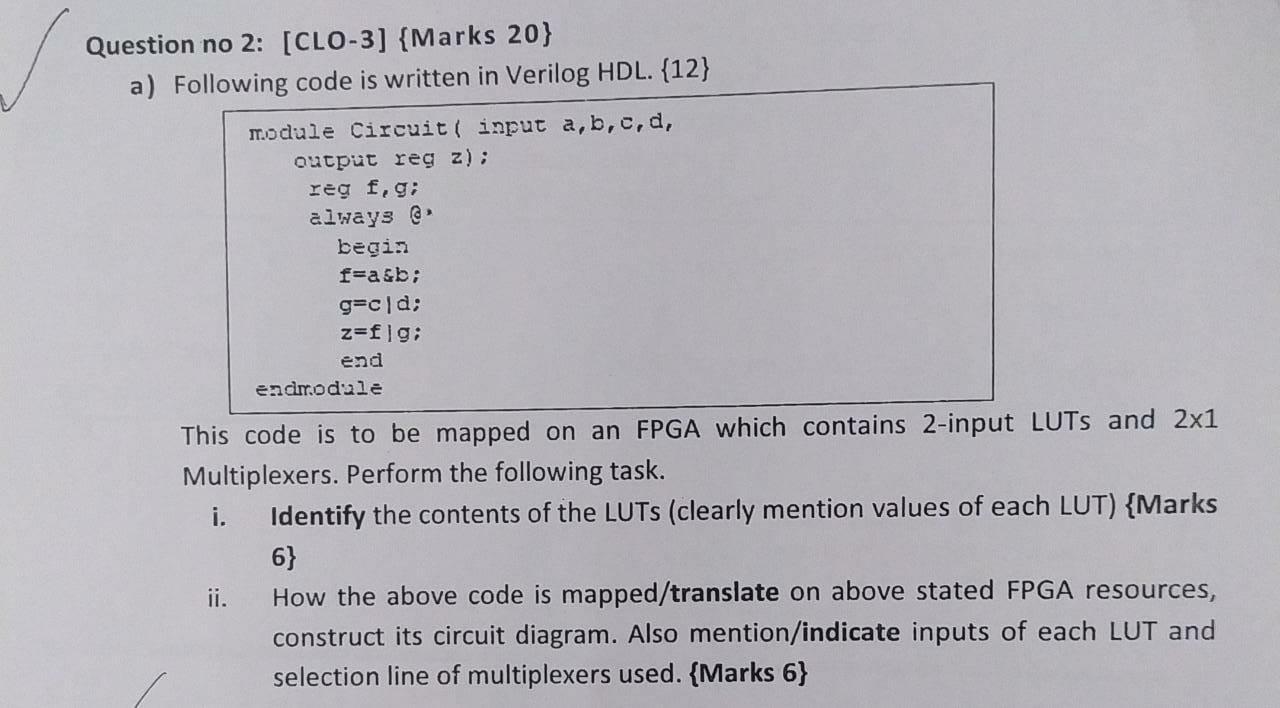 Solved Question no 2: [CLO-3] {Marks 20} a) Following code | Chegg.com