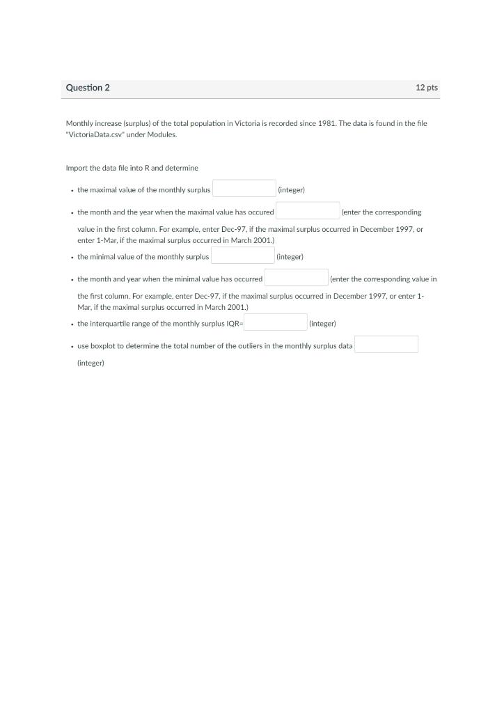 Solved Question 2 12 pts Monthly increase (surplus) of the | Chegg.com