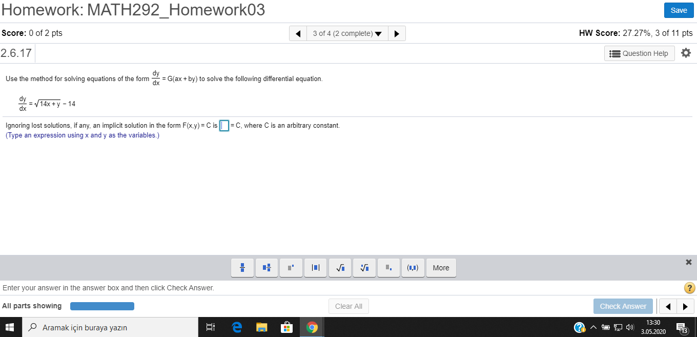 Solved Homework: MATH292_Homework03 Save Score: 0 of 2 pts 3 | Chegg.com