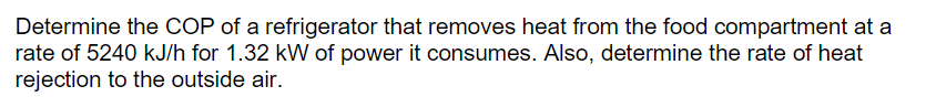 Solved Determine the COP of a refrigerator that removes heat | Chegg.com