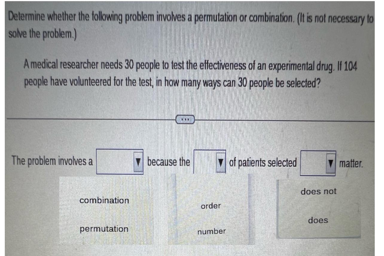 Solved Determine whether the following problem involves a | Chegg.com