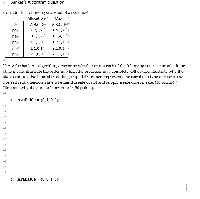 Solved 4. Banker's Algorithm question Consider the following | Chegg.com