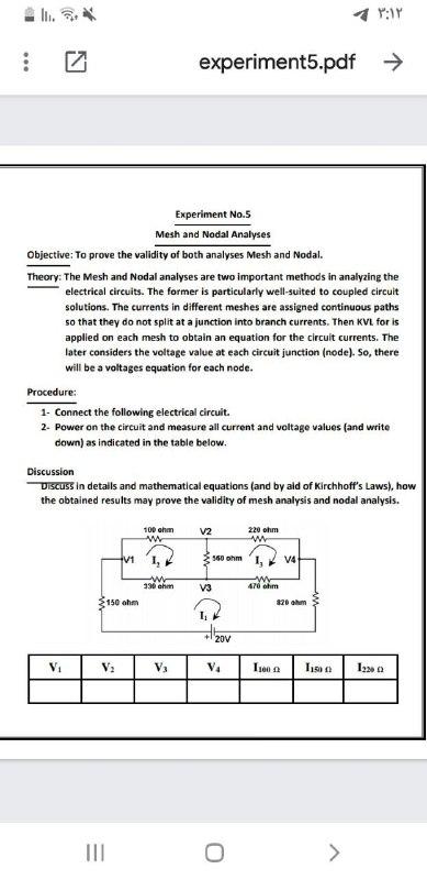 Solved ۳:۱۲ N experiment5.pdf → Experiment No.5 Mesh and | Chegg.com | Chegg.com