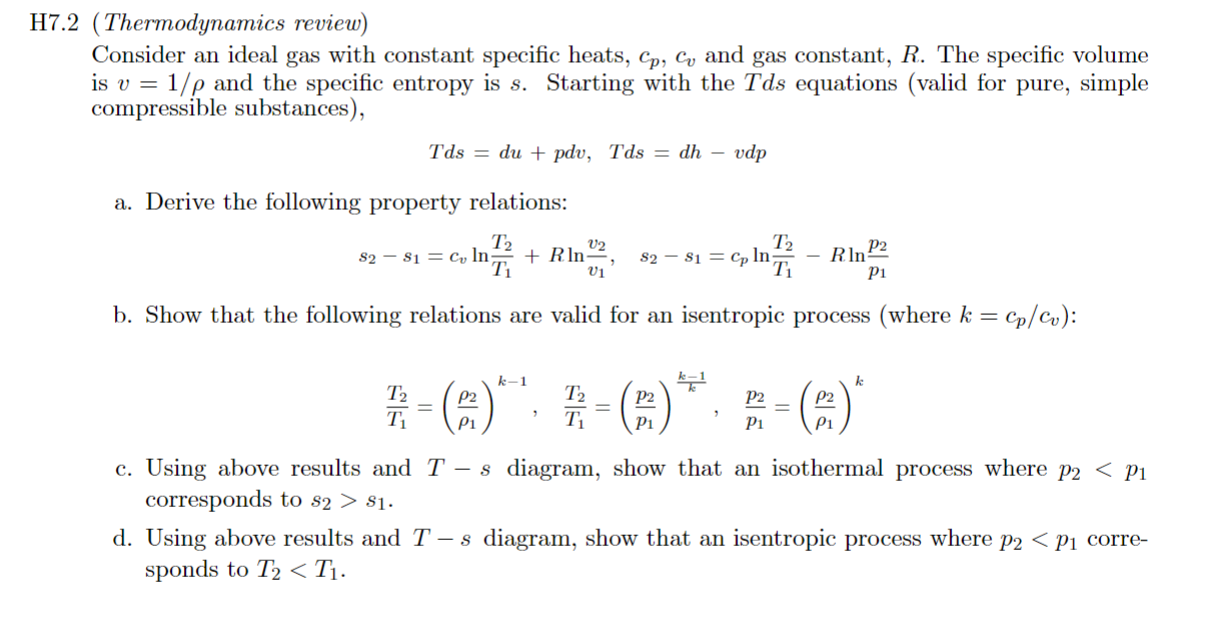 Solved H7.2 (Thermodynamics review)Consider an ideal gas | Chegg.com