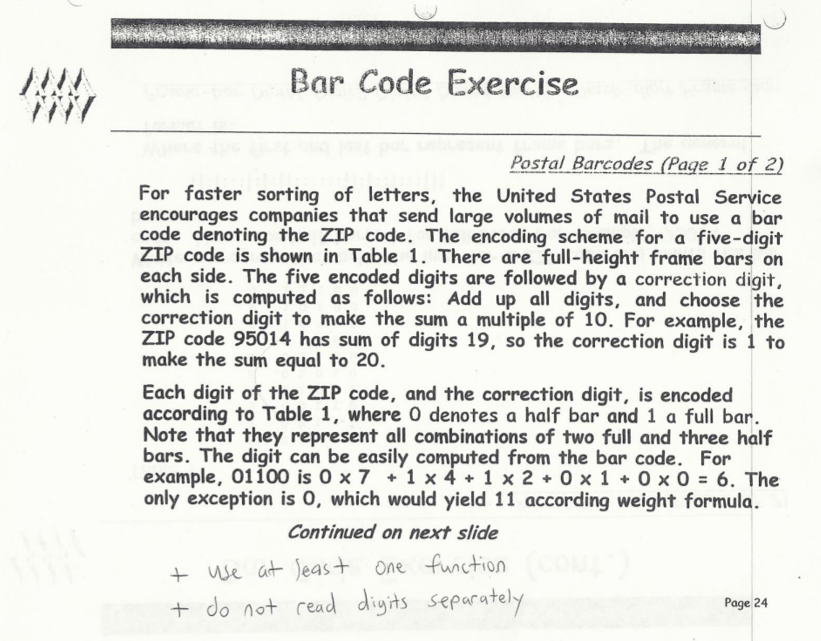 Solved Bar Code Exercise Postal Barcodes (Page 1 of 2) For | Chegg.com