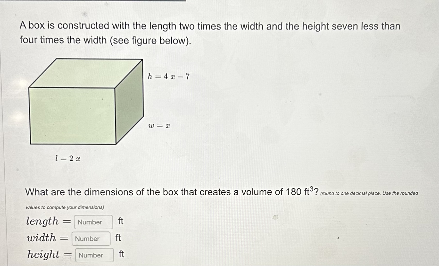 Solved A box is constructed with the length two times the | Chegg.com