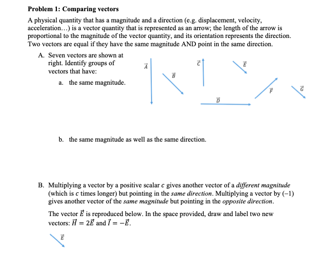 Solved Problem 1: Comparing vectors A physical quantity that | Chegg.com