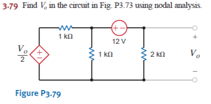 Solved 3.79 Find V, in the circuit in Fig. P3.73 using nodal | Chegg.com
