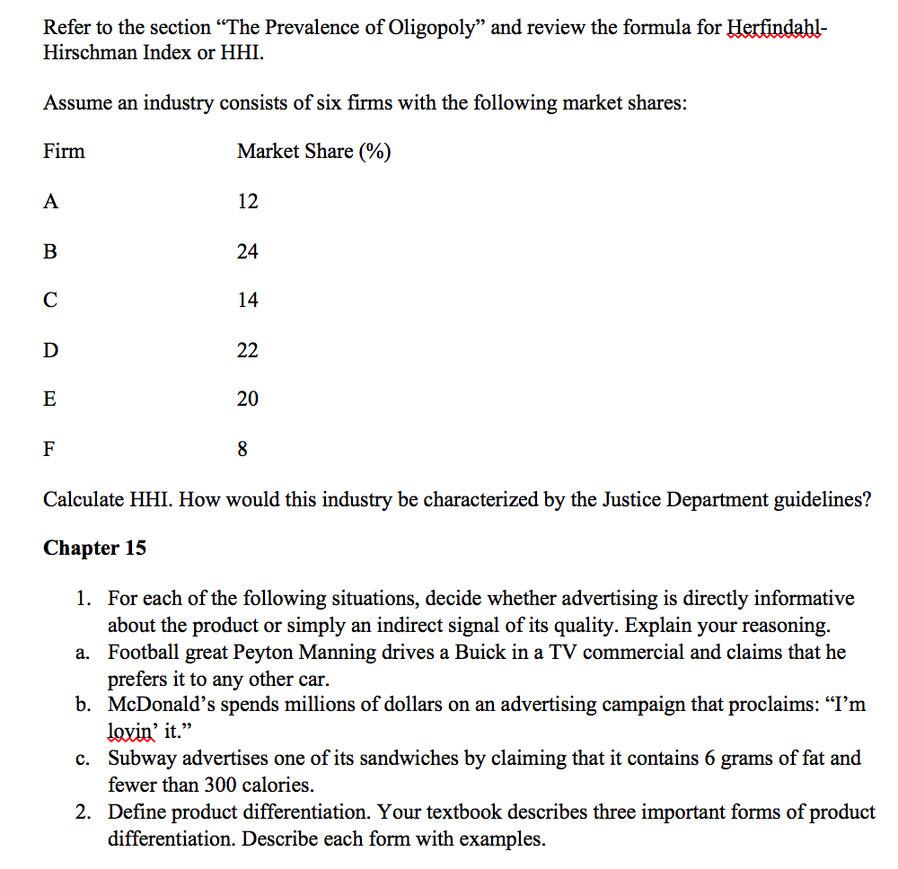 Solved Refer to the section “The Prevalence of Oligopoly” | Chegg.com
