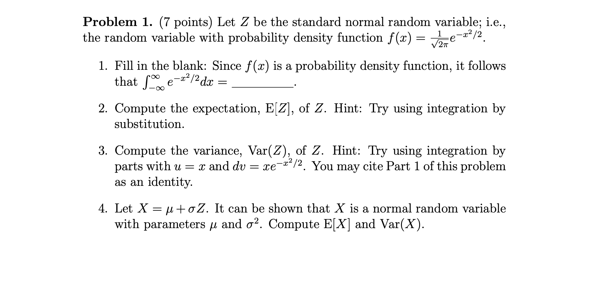 Problem 1. (7 points) Let Z be the standard normal | Chegg.com