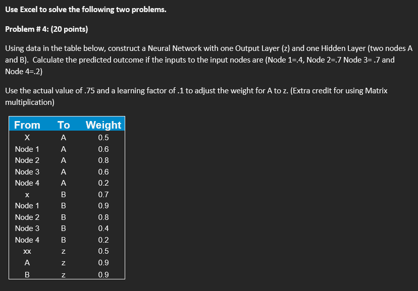Solved Use Excel to solve the following two problems. | Chegg.com